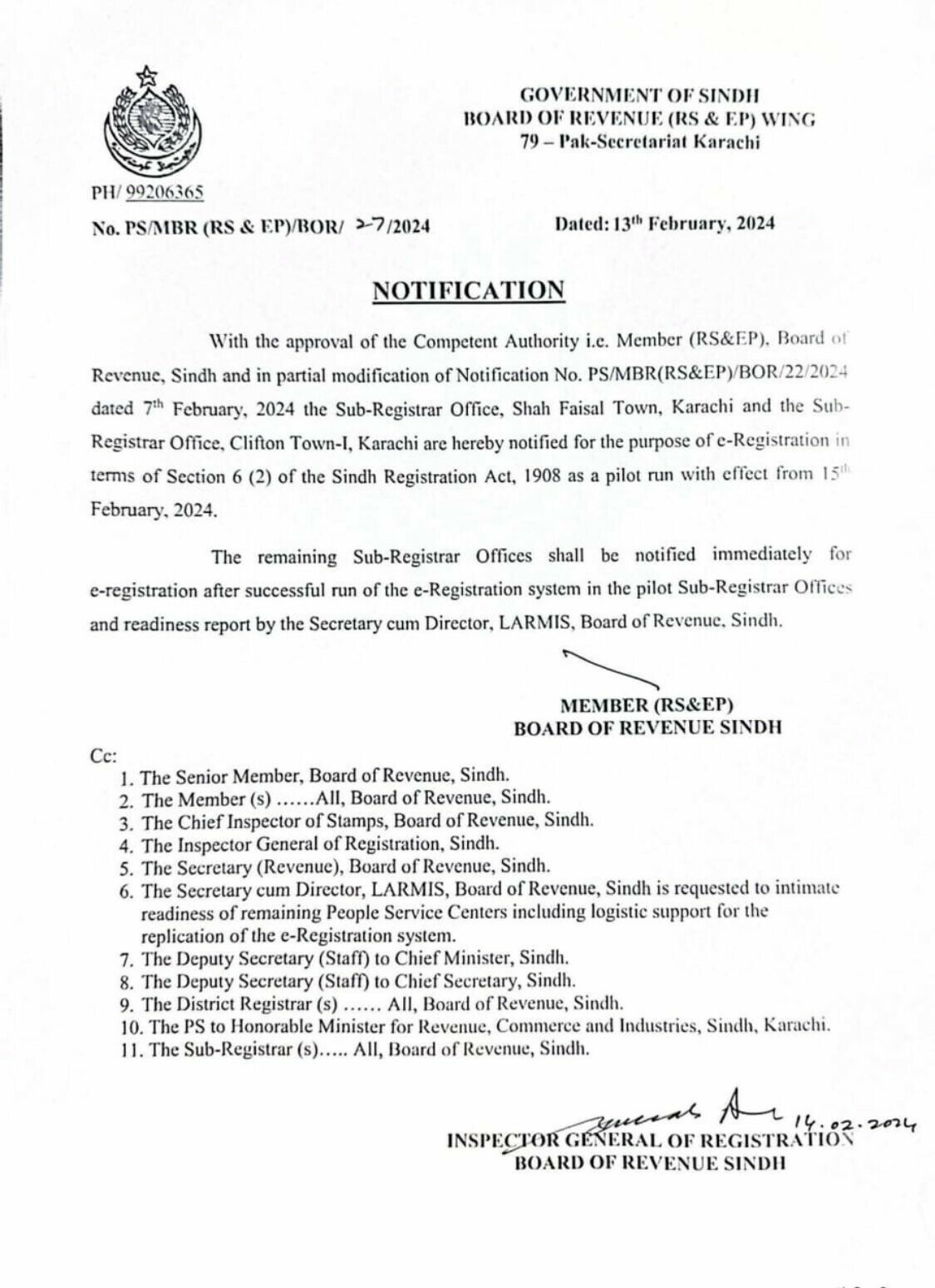 Sindh Board of Revenue Introduces E-Registration for Property